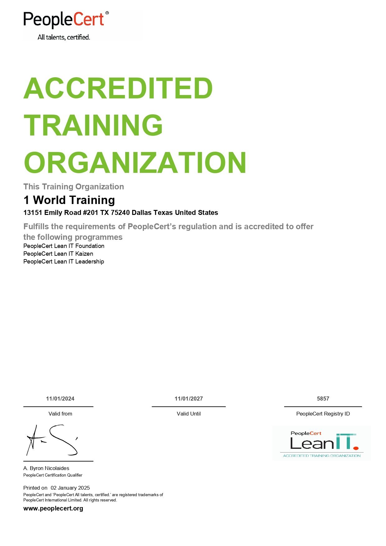 PeopleCert Lean IT Authorized Accredited Training Organization ...